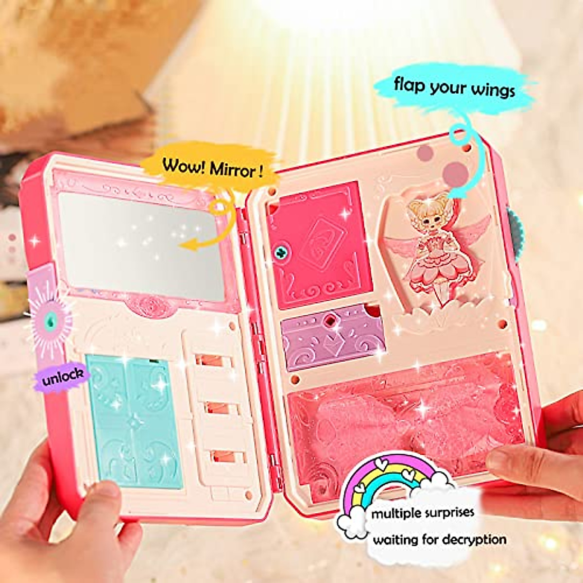 Toys for 3 4 5 6 7 8 Year Old Girl,Unlock Real Little Things Dress Up Accessories Magic Book Set with Lighting Sound,Gifts for Christmas Birthday(Red)