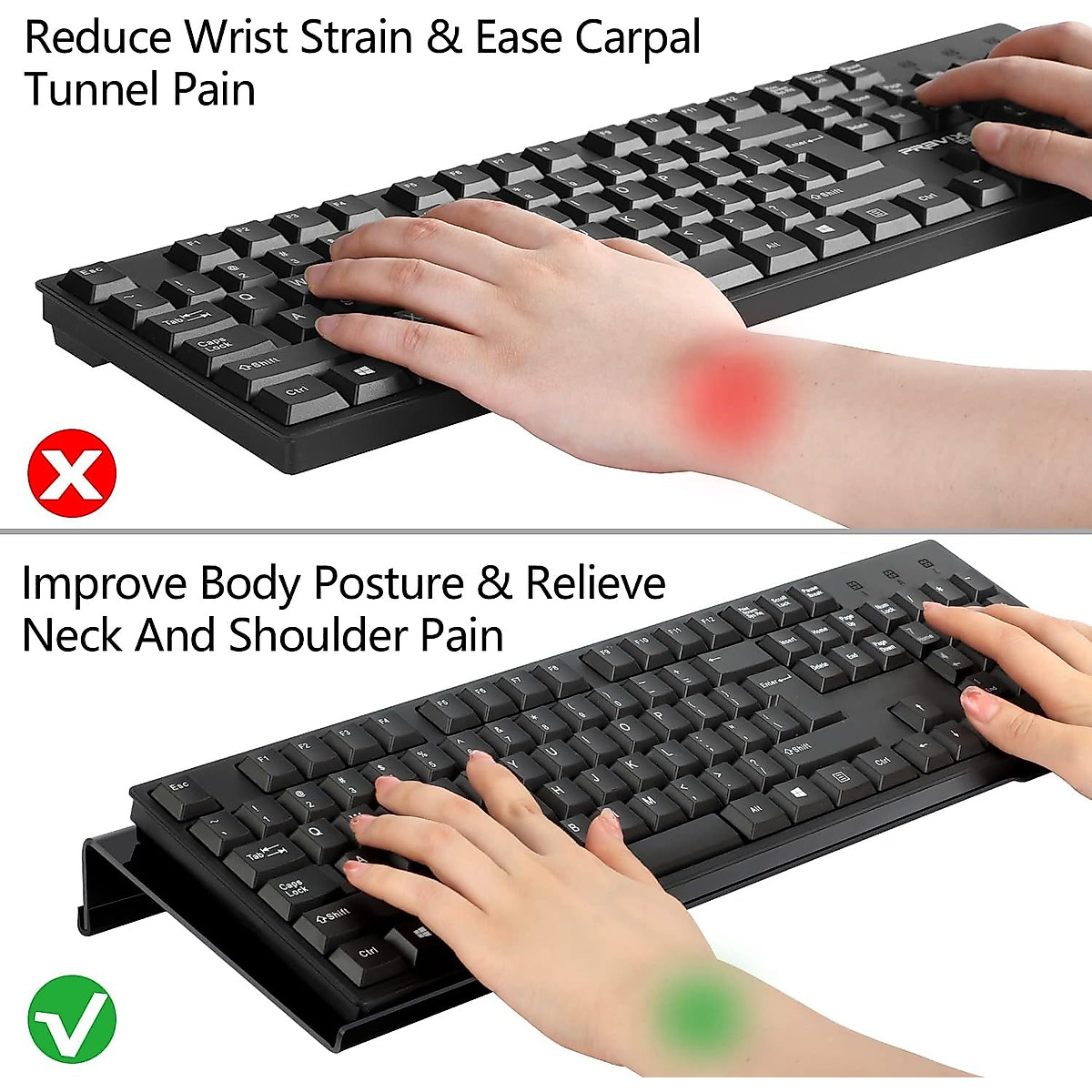 Egchi Acrylic Computer Keyboard Stand for Desk, Keyboard Riser Tilt Lift, Keyboard Holder for Desktop, Desk Keyboard Lifter（Black）