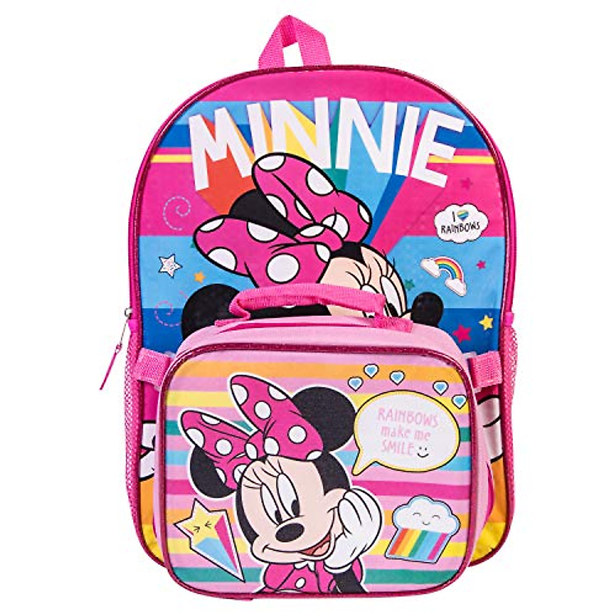 Minnie Mouse Backpack Combo Set - Disney Minnie Mouse Girls' 4 Piece Backpack Set - Backpack & Lunch Kit (Pink)