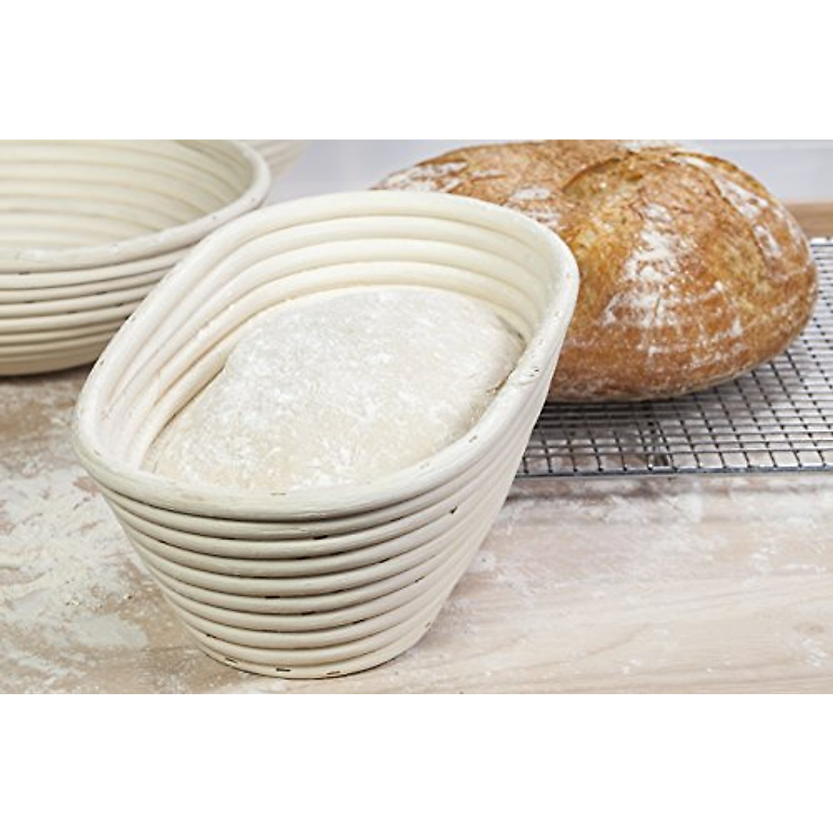Saint Germain Bakery Premium Round Bread Banneton Basket with Liner - Perfect Brotform Proofing Basket for Making Beautiful Bread (10 inch Oval)