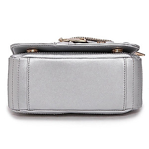 JNKET Women PU Leather Motorcycle Jacket Shoulder Bag Punk Style Rivet Handbag Chain Crossbody Bag for Girls (01-Silver)