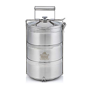 Indian-Tiffin 3 Tier Stainless Steel Eco-Box with 3 Piece Cutlery Set