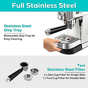 CASABREWS Espresso Machine 20 Bar, Professional Espresso Maker with Milk Frother Steam Wand, Compact Espresso Coffee Machine with 34oz Removable Water Tank for Cappuccino, Latte, Gift for Dad or Mom