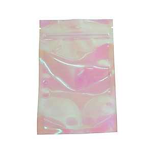 100Pcs Holographic Clear Ziplock Bags Iridescent Pouches with Tear Notch Food Packing Packaging Pouches Smell Proof Bags Storage Pouches 3.3×5.1in (8.5×13cm)