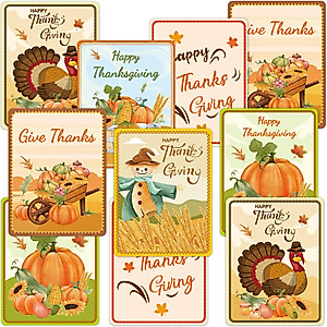 WorldBazaar Thanksgiving Greeting Cards with Envelopes 24PCS Watercolor Thanksgiving Day Pumpkin Turkey Cards Fall Autumn Thanksgiving Party Supplies