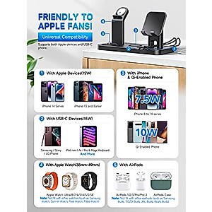 KINYELL Charging Station for Multiple Devices Apple，48W 5 in 1 Fast Wireless Charging Station for iPhone AirPods Apple Watch Charger, Gift for Men, Gift for Her Valentines Anniversary Day Black