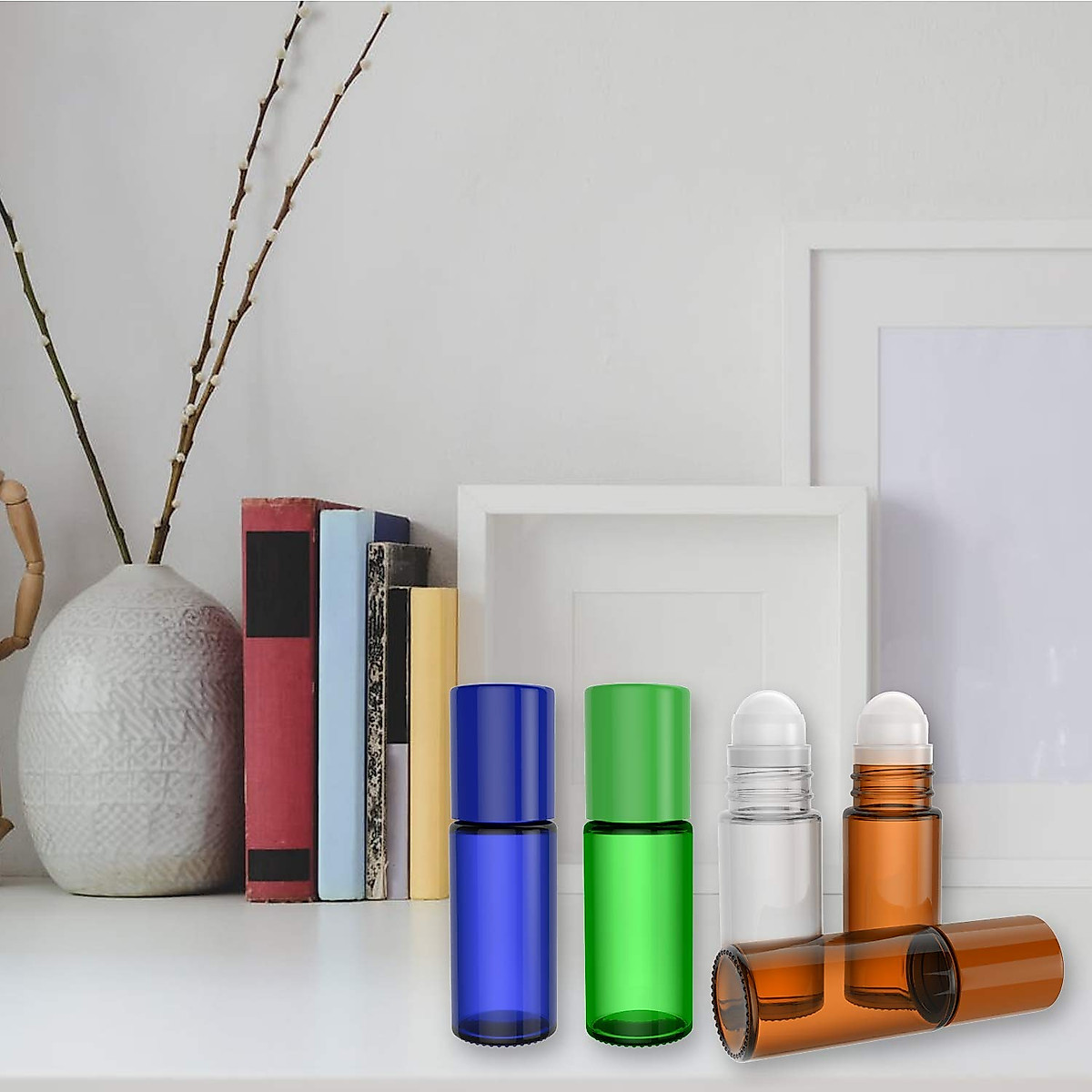 Nylea 4 Pack Essential Oil Roller Bottles [Plastic Roller Ball] FREE Plastic Pippette and Funnel - Refillable Glass Color Roll On for Fragrance Essential Oil - 30ml 1 oz (MIX)