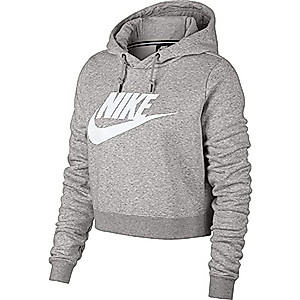 Nike Women's Rally Hoodie Crop Top Sweatshirt (Large, Grey Heather/White)