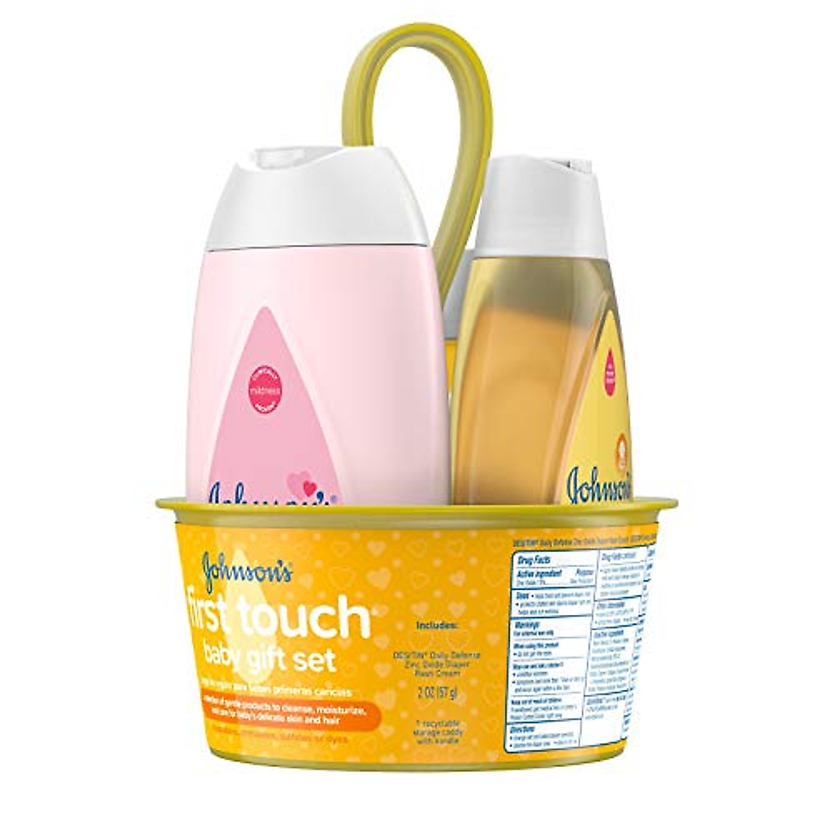 Johnson's First Touch Baby Gift Set, Baby Bath, Skin, & Hair Essential Products, Kit for New Parents with Wash, Shampoo, Lotion, & Diaper Rash Cream, Hypoallergenic & Paraben-Free, 5 Items