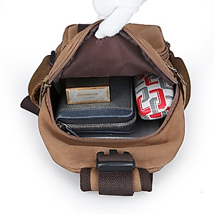 SIMU Sling Bag Pack Canvas Shoulder Sling Backpack Small Crossbody Chest Bag for ipad mini (coffee)