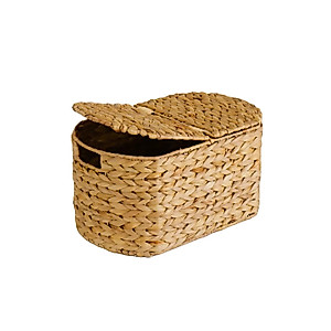 Eden Grace Handmade Oval Woven Wicker Basket with Lid - Stylish Storage Solutions for Home Organization Medium