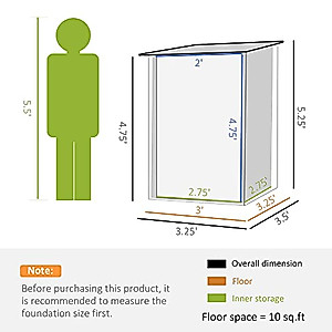 Outsunny 3.3' x 3.4' Lean-to Garden Storage Shed, Small Outdoor Galvanized Steel Tool House with Lockable Door for Patio, Backyard, Lawn, Gray