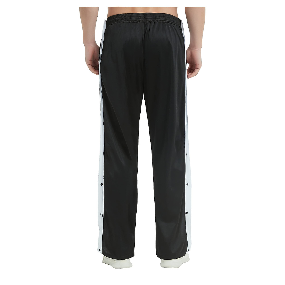 THWEI Mens Tear Away Basketball Pants Casual High Split Snap Button Post Surgery Sweatpants Black M