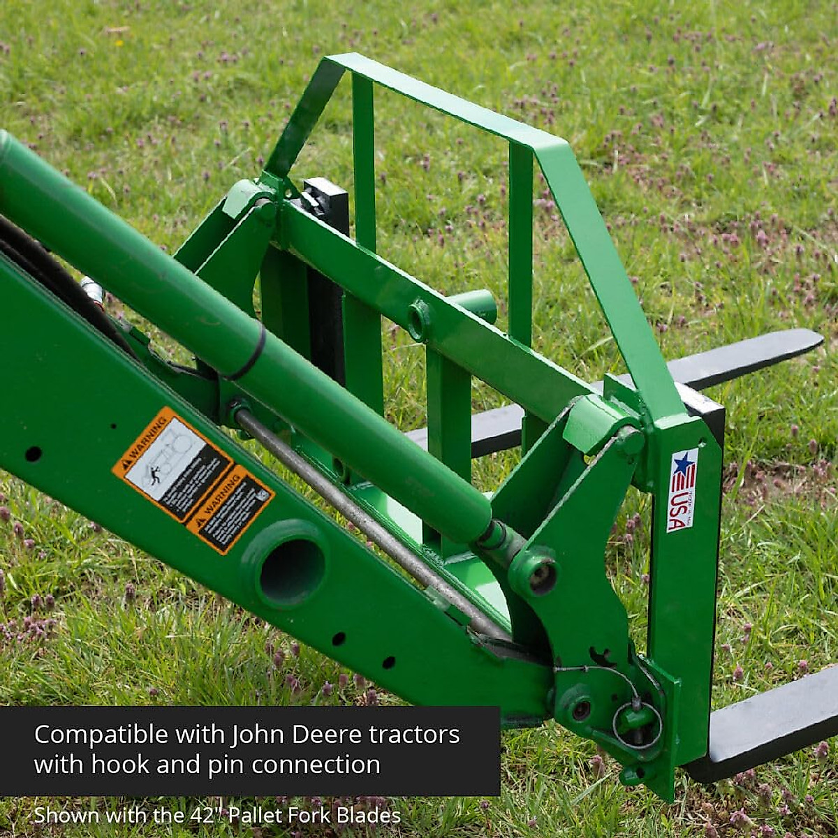 Titan Attachments USA Made Pallet Fork Frame Attachment Fits JD Tractors, 48in Fork Blades 4,000 LB Capacity, Receiver Hitch, Spear Sleeves, Headache Rack