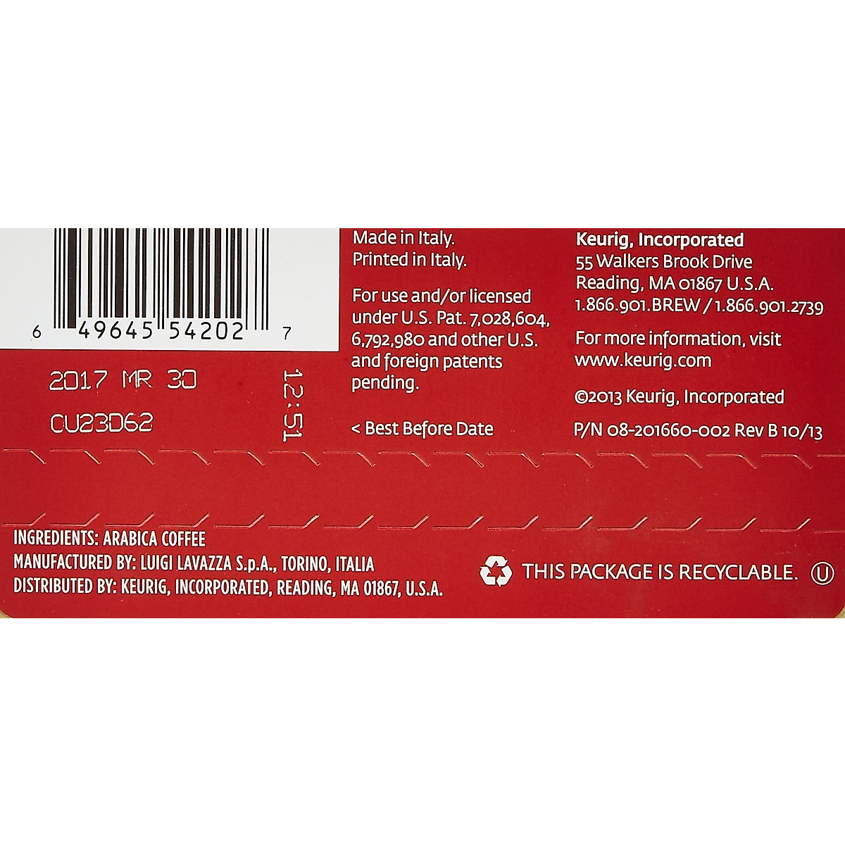 Lavazza Intenso, Espresso 18 Packs of .26oz for Keurig Rivo Systems