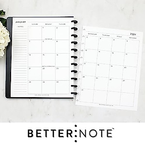 BetterNote 2024 Monthly Calendar Refill Fits Discbound Notebooks, Fits Happy Planner, Levenger Circa, Arc Staples, TUL Office Depot, InkWell Press (Classic, 11-Disc, 8.5"x11")