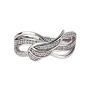 JASXEYO Angel Wings CZ Ring Big Feather Ring Jewelry Gift for Women，Feather Cubic Zirconia Fashion Ring, Platinum Plated Size 6-10 (7)