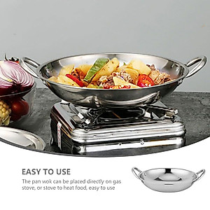 Uonlytech Stainless Steel Wok, Double Handle Wok Frying Pan Heavy Duty Wok Pan Round Bottom Wok for Kitchen Accessory, Chinese Style Stir-Fry