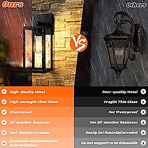 2-Pack Outdoor Light Fixtures Wall Mount, Waterproof Exterior Wall Lanterns with Clear Glass, Anti-Rust Outside Black Wall Sconces, Front Porch Lights for House Garage Doorway, Bulbs Not Included