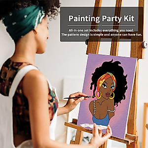 VOCHIC Canvas Painting Kit Pre Drawn Canvas for Painting for Adults Party Kits Paint and Sip Party Supplies 8x10 Canvas to Paint Afro Queen 8 Acrylic Colors,3 Brush,1 Pallet Paint Art Set