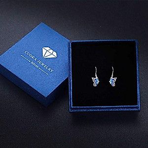 Butterfly Drop Earrings, 925 Sterling Silver Hypoallergenic Dangly Earring for Sensitive Ears Jewelry Mother Day for Women Girlfriend Butterflies Lovers with Box (Blue)