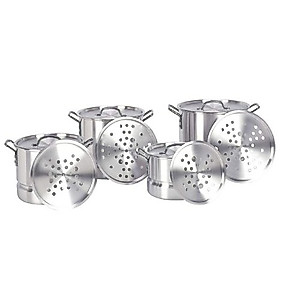 Imperial Home Aluminum 4 Pieces Stock Set With Lids and Steamers (8, 12, 16Qt, 20 Qt Pots), Silver