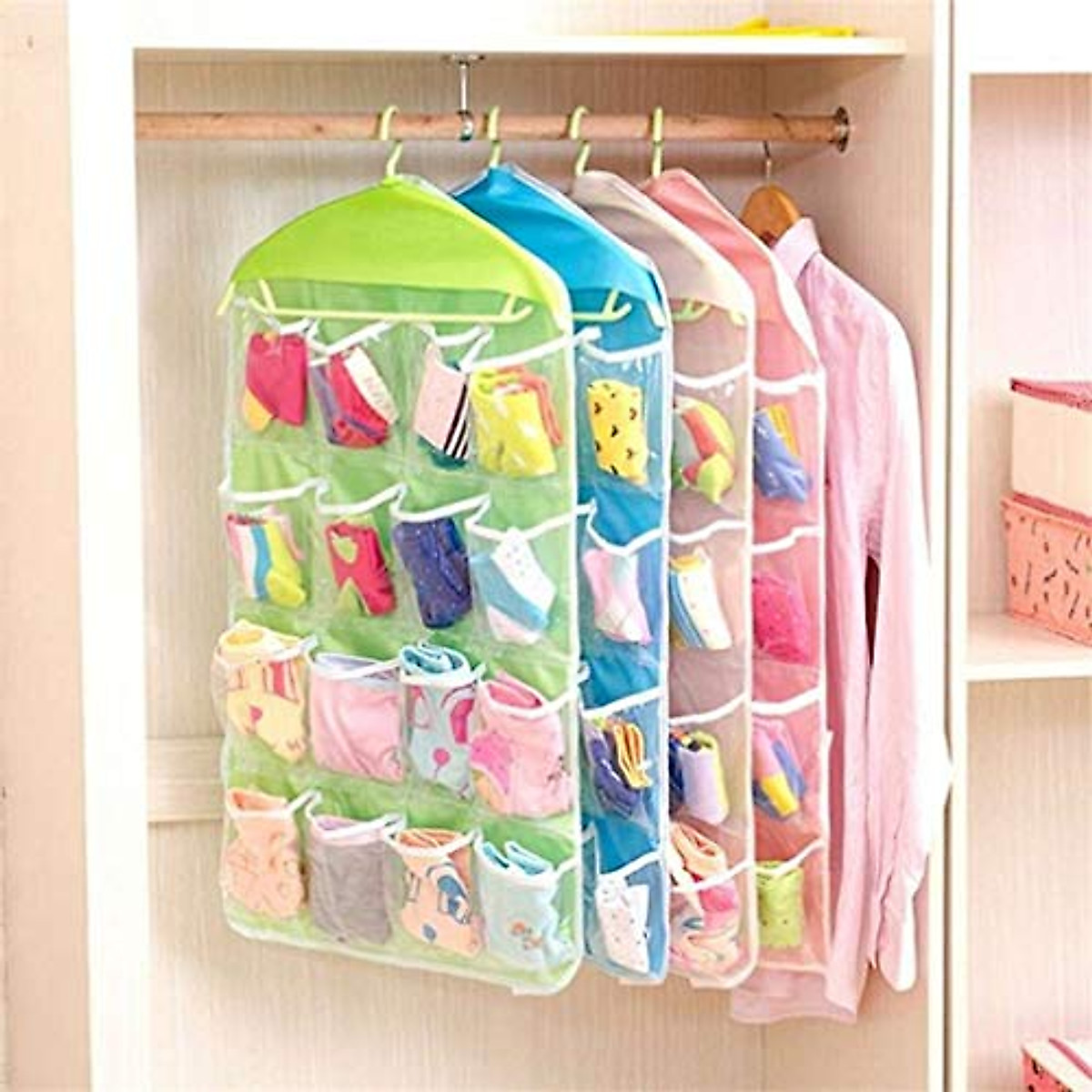 Lobonbo 1pc 16 Pockets Hanging Bag Wall Wardrobe Storage Organizer Socks Underwear Sundries Sorting Storage Bags Bathroom Accessories(Beige)