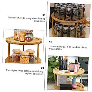 DOITOOL rotating storage rack shelving brackets rack organizer kitchen racks turntable cabinet organizer stand desk tray Double-layer Cosmetics Shelf wooden to rotate bamboo container