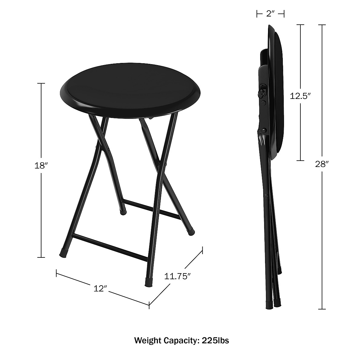 Lavish Home 18-Inch Folding Bar Heavy-Duty Padded Portable Stool with 300-Pound Capacity for Dorm, Recreation Game Room, Black