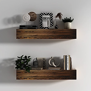 WELLAND 36 Inches Rustic Floating Shelf for Living Room, Bathroom, Bedroom & Kitchen, Solid Wood Wall Shelf (36"x6"Dx6 H)