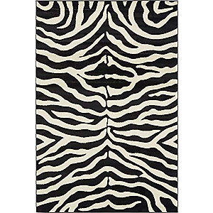 Unique Loom Wildlife Collection Animal Inspired with Zebra Design Area Rug, 6 x 9 ft, Black/Ivory