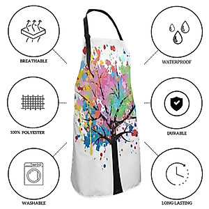 hodmadod Rainbow Tree Waterproof Colorful Apron for Men Women Chef.Adjustable neck & with 2 Pockets suitable for Home Kitchen baking Grill Bistro aprons.
