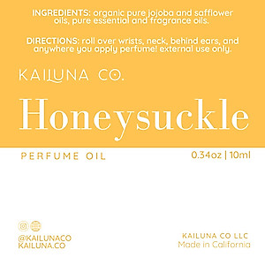 Honeysuckle Delicious Natural Pure Essential and Fragrance Oil Perfume Roll On with Organic Jojoba Oil, Eau de Toilette, Small-Batch, Alcohol Free, Handmade in California
