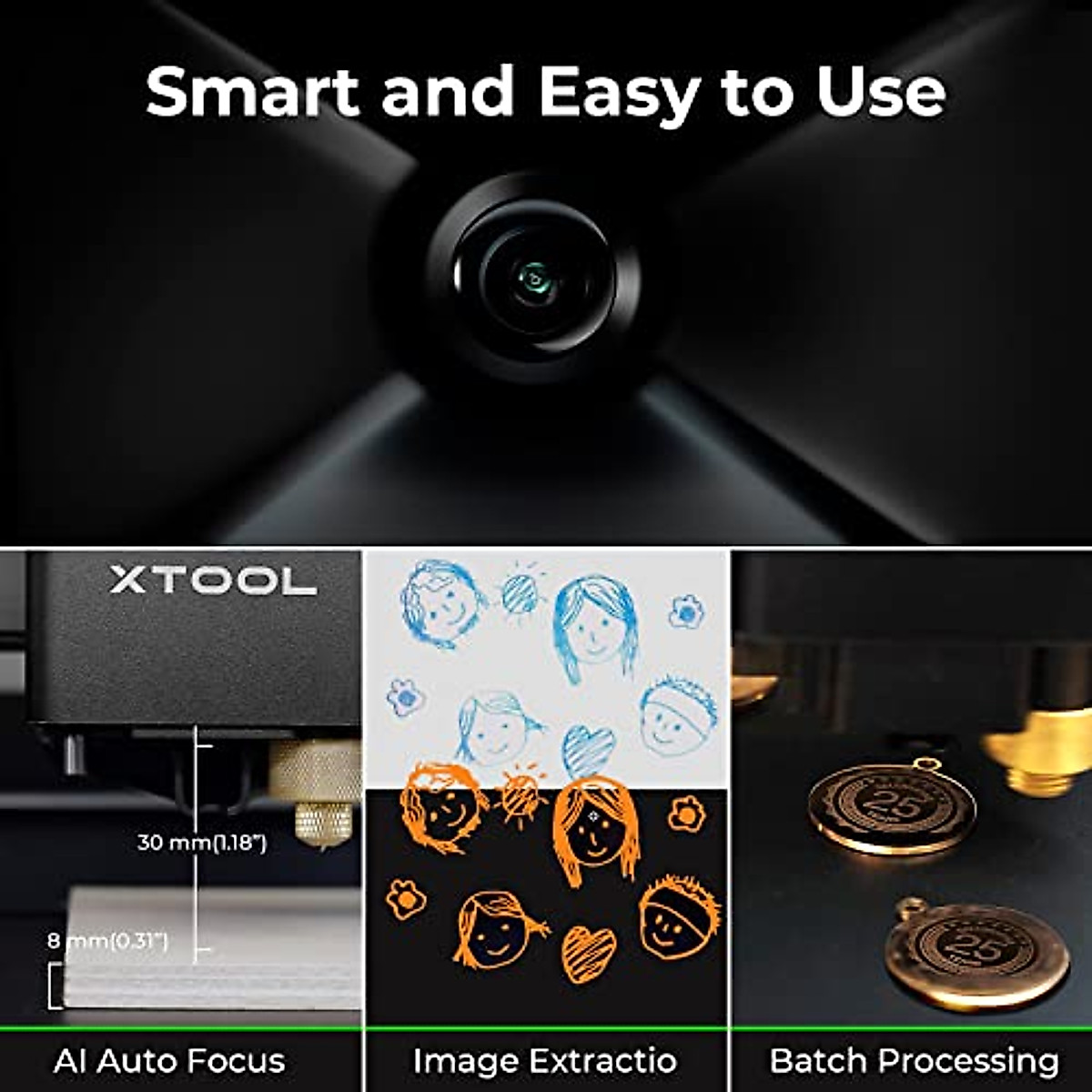 xTool M1 10w Compact 3-in-1 Laser Engraver & Cutting Machine with Rotary & Material Box, Higher Accuracy & Smarter 16MP Auto-Focus, Create Christmas DIY Wood/Metal/Paper/Acrylic/Iron-on/Vinyl