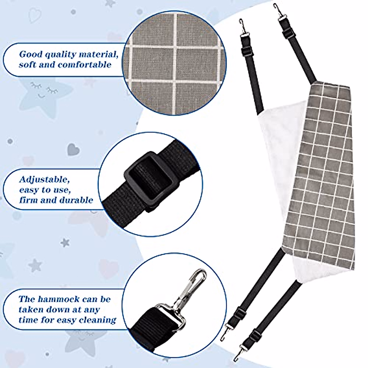 2 Pieces Reversible Cat Hanging Hammock Soft Breathable Pet Cage Hammock with Adjustable Straps and Metal Hooks Double-Sided Hanging Bed for Cats Small Dogs Rabbits, Medium