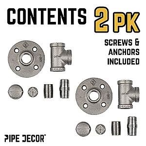 PIPE DECOR DIY Tee-Shaped Wall Hook Kit (2 Pack), Heavy Duty Industrial Coat Hooks, Wall Hooks for Kitchen or Hallway