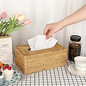 Sumnacon Tissue Box Cover Rectangle Tissue Box Rattan Tissue Box Holder,Wicker Decorative Tissue Holder for Bathroom Toilet Living Room Kitchen Office Table Desk, Yellow