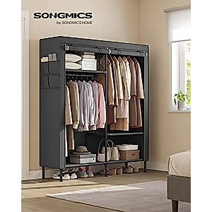 SONGMICS Garment Rack Heavy Duty Clothes Rack, 65 Inch Freestanding Portable Wardrobe Closet with Hanging Rails and Shelves, Total Load 242 lb, Easy Assembly, for Cloakroom Bedroom, Black URDR301B02