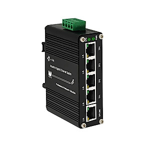 Mini Industrial 5 Ports Gigabit Switch Hardened 5 Port RJ45 10/100/1000Mbps Ethernet Switch Din Rail Mount Ethernet Switch Wall Mounts Included (-40 to 167 ºF) 10Gbps Switching Capacity