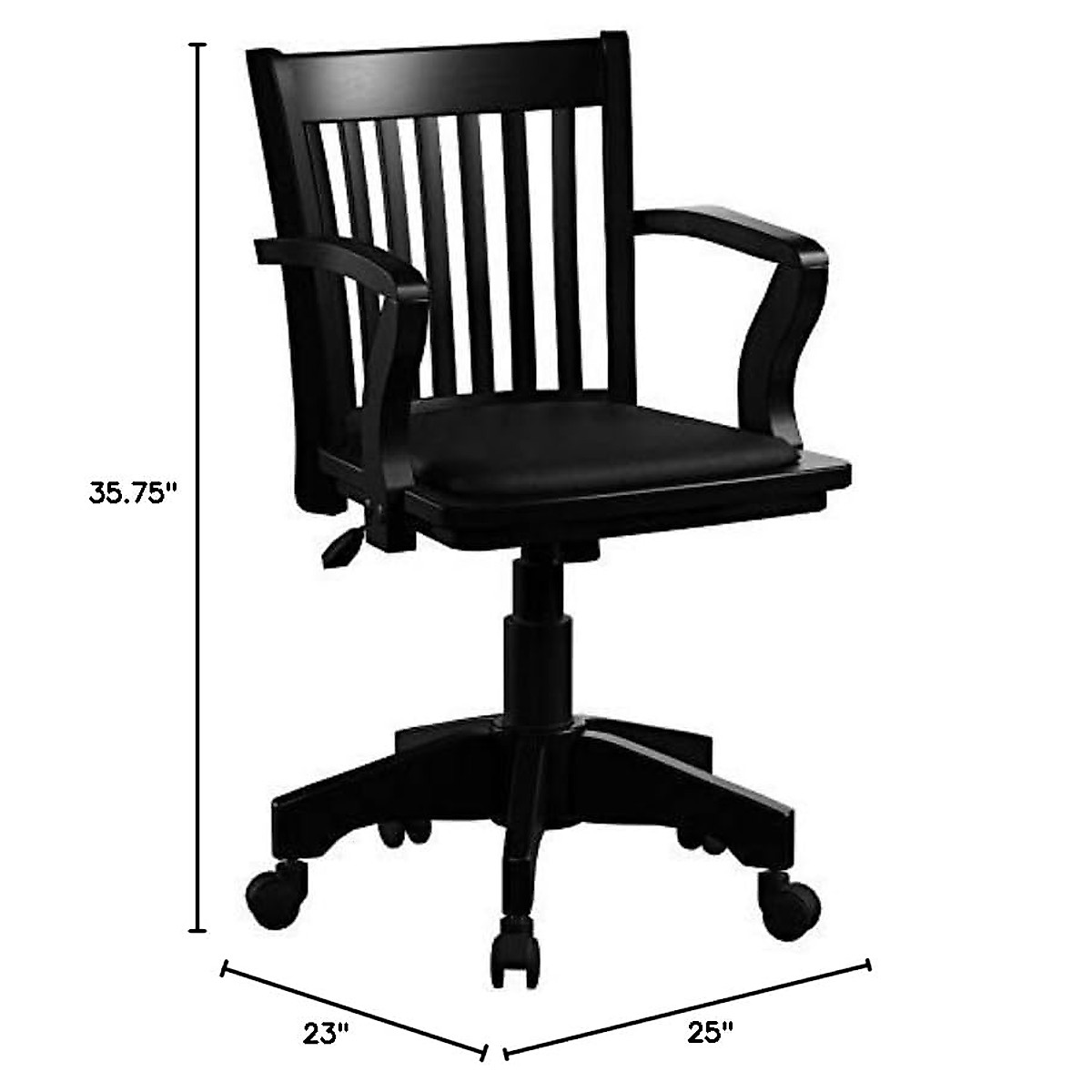 OSP Home Furnishings Deluxe Wood Banker's Desk Chair with Padded Seat, Adjustable Height and Locking Tilt, Black Finish and Black Vinyl