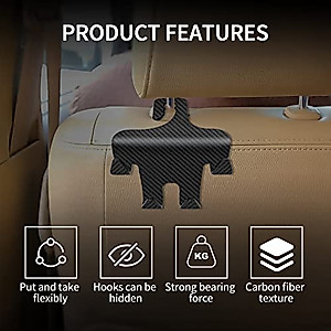 Nicyop 1Pcs Car Seat Headrest Hook,Hanger Storage Organizer,Carbon Fiber Car Hooks for Purses and Bags,Universal Auto Interior Accessories(Black)