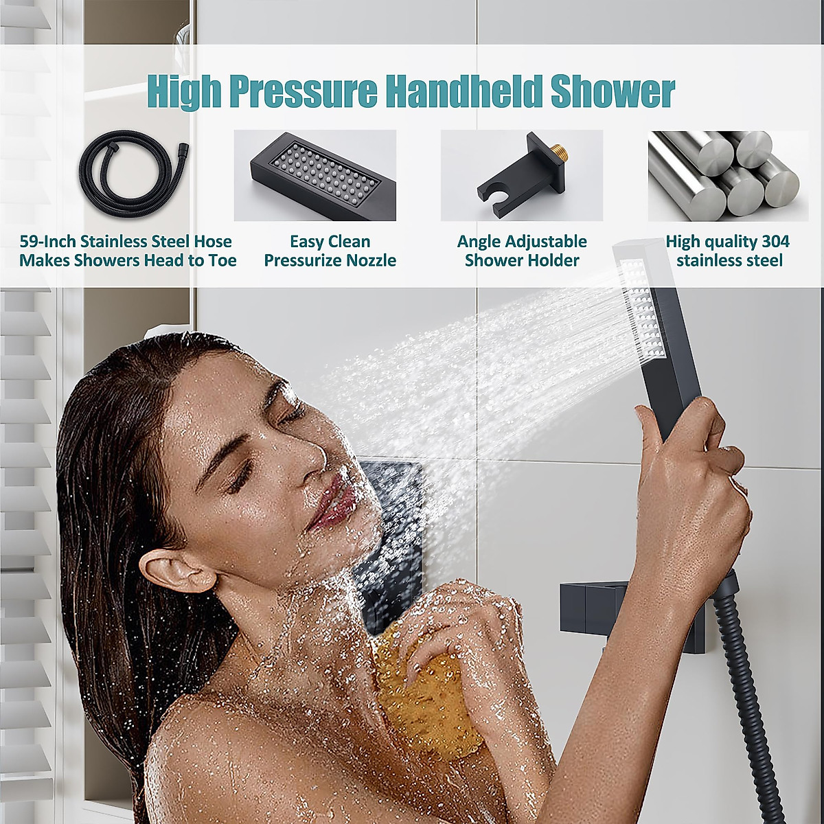 ESNBIA Shower System, Black Shower Faucet Set with Pressure Balance Shower Valve, 10 Inches Rain Shower Heads with Handheld Spray Combo, High Pressure Wall Mounted Shower Fixtures, Matte Black