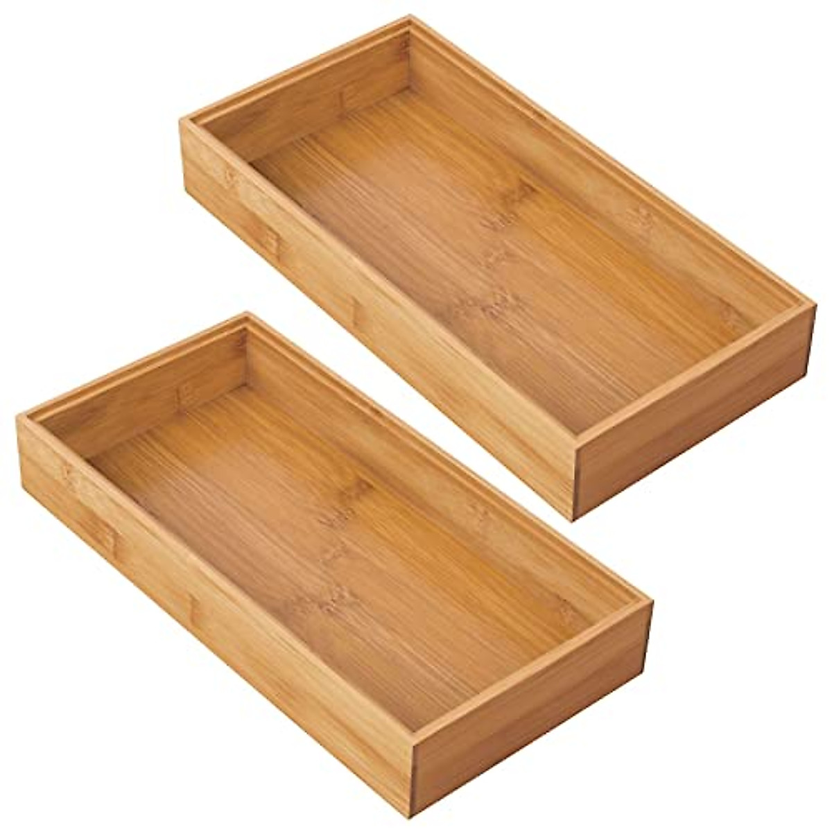 mDesign Wooden Bamboo Drawer Organizer - 12" Long Stackable Storage Box Tray for Kitchen Drawers/Cabinet - Utensil, Silverware, Spatula, and Flatware Holder - Echo Collection - 2 Pack, Natural Wood