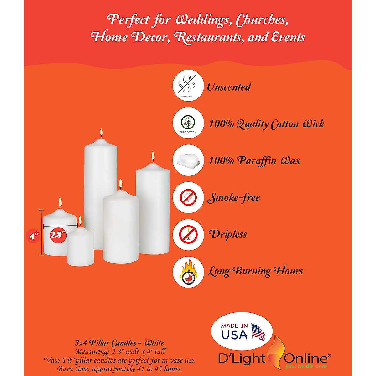 3 X 4 Inch Pillar Candles Set of 12 Bulk Event Pack Premium Wax Round Unscented Ivory Pillar Candles Wax for Wedding, Spa, Party, Birthday, Holiday, Bath, Home Decor (3x4 - Ivory)