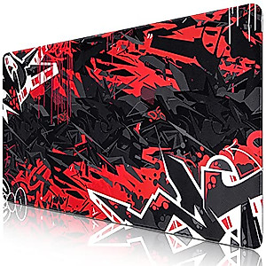 Canjoy Extended Mouse Pad (31.5x15.7inch), XXL Large Gaming Mouse Pad with Stitched Edges Mouse Mat Desk Pad with Superior Micro-Weave Cloth, Non-Slip Base, Waterproof Keyboard Pad (Black Red)