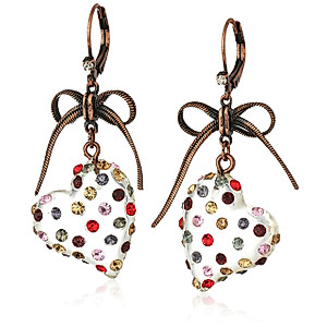 Betsey Johnson Stone Lucite Heart Drop Earrings
