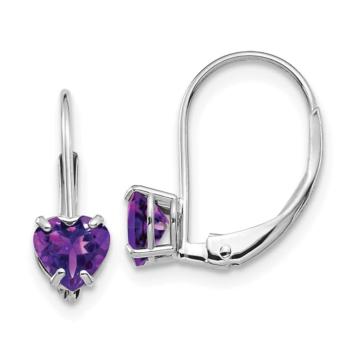 14K White Gold 5mm Heart Love Purple Amethyst Drop Dangle Earrings Gemstone February Birthstone Jewelry