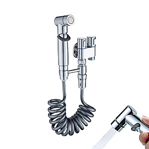 Handheld Bidet Sprayer for Toilet,1-In-2-Out Dual Control Valve,Mini Toilet Faucet Sprayer Kit Butt Washer,Hand Shower Bidet Attachment for Washing Machine and Toilet (Silver)