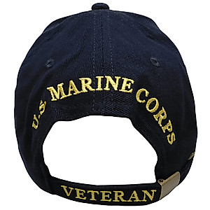 United States Marine Corps Emblem Veteran Wreath Navy Blue Adjustable Embroidered Cotton Hat Cap - Officially Licensed