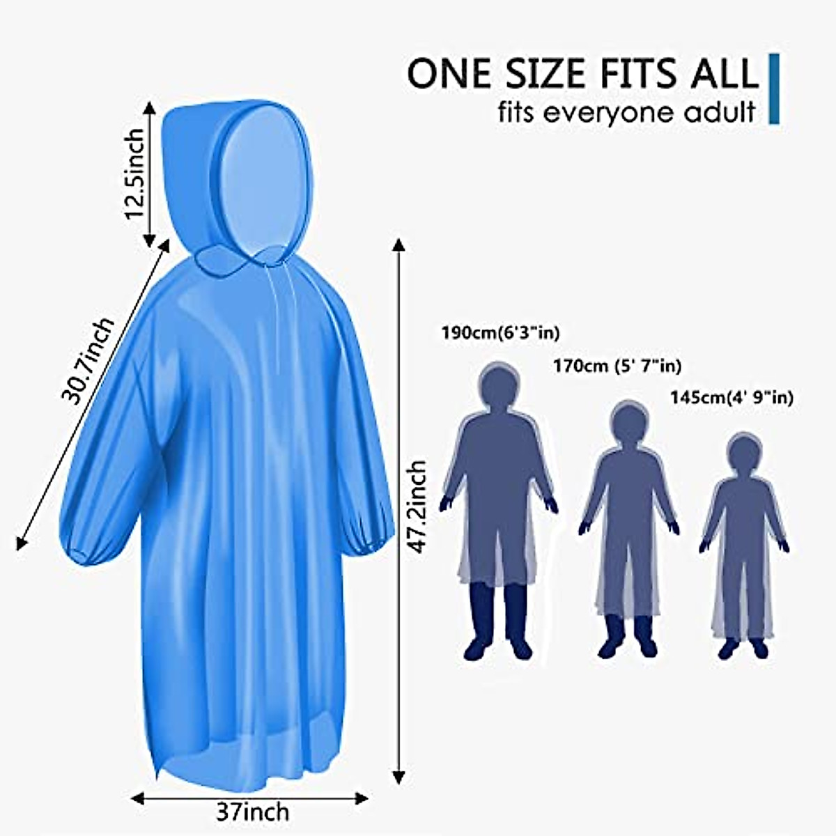 Airpler Disposable Rain Ponchos for Family Adults 4 Pack (Clear) - Emergency Rain Ponchos for Women and Men with Drawstring Hood